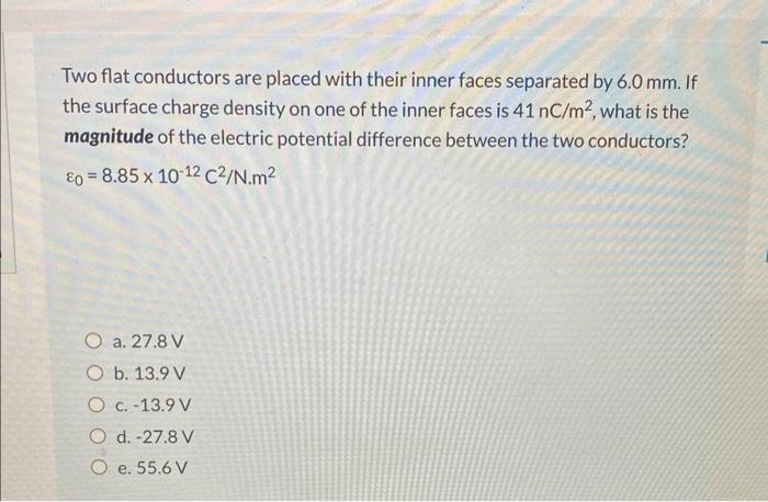 Solved Two flat conductors are placed with their inner faces | Chegg.com