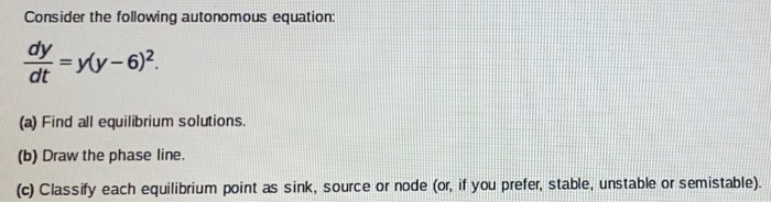 Solved Consider the following autonomous equation: dy = | Chegg.com