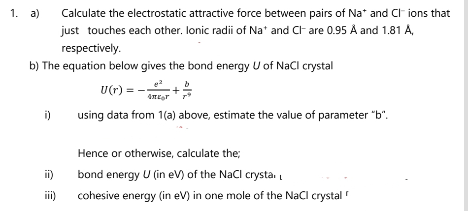 Solved a) ﻿Calculate the electrostatic attractive force | Chegg.com