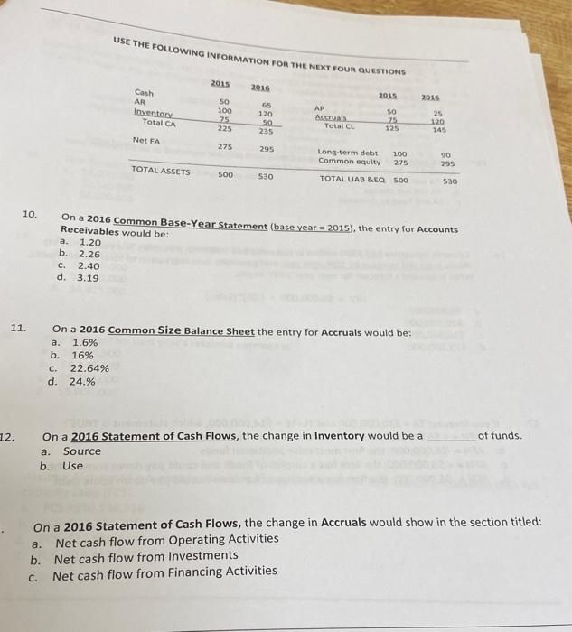 Solved 10. On a 2016 Common Base-Year Statement (base year | Chegg.com