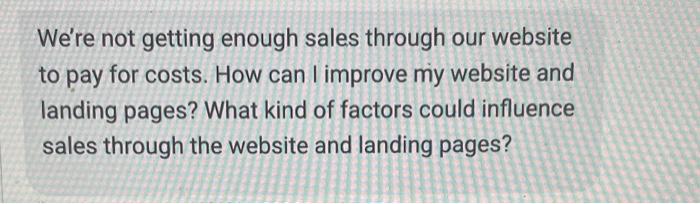 Solved We're not getting enough sales through our website to | Chegg.com
