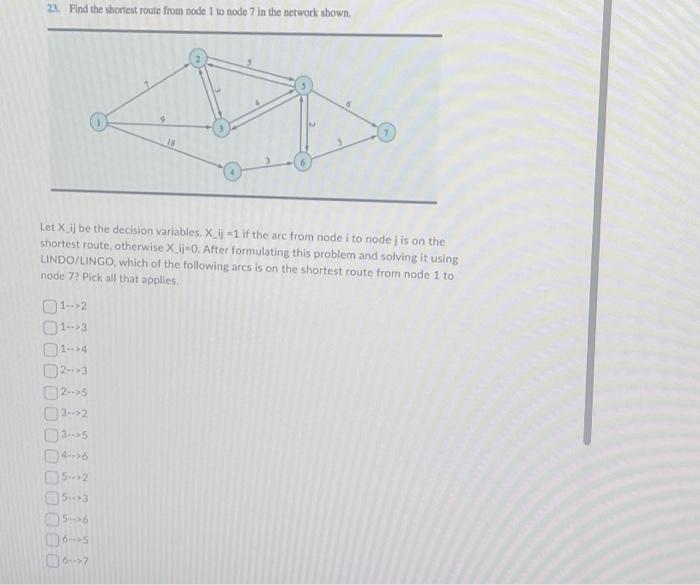 Solved 23. Find the shortest route from node 1 to node 7 in | Chegg.com
