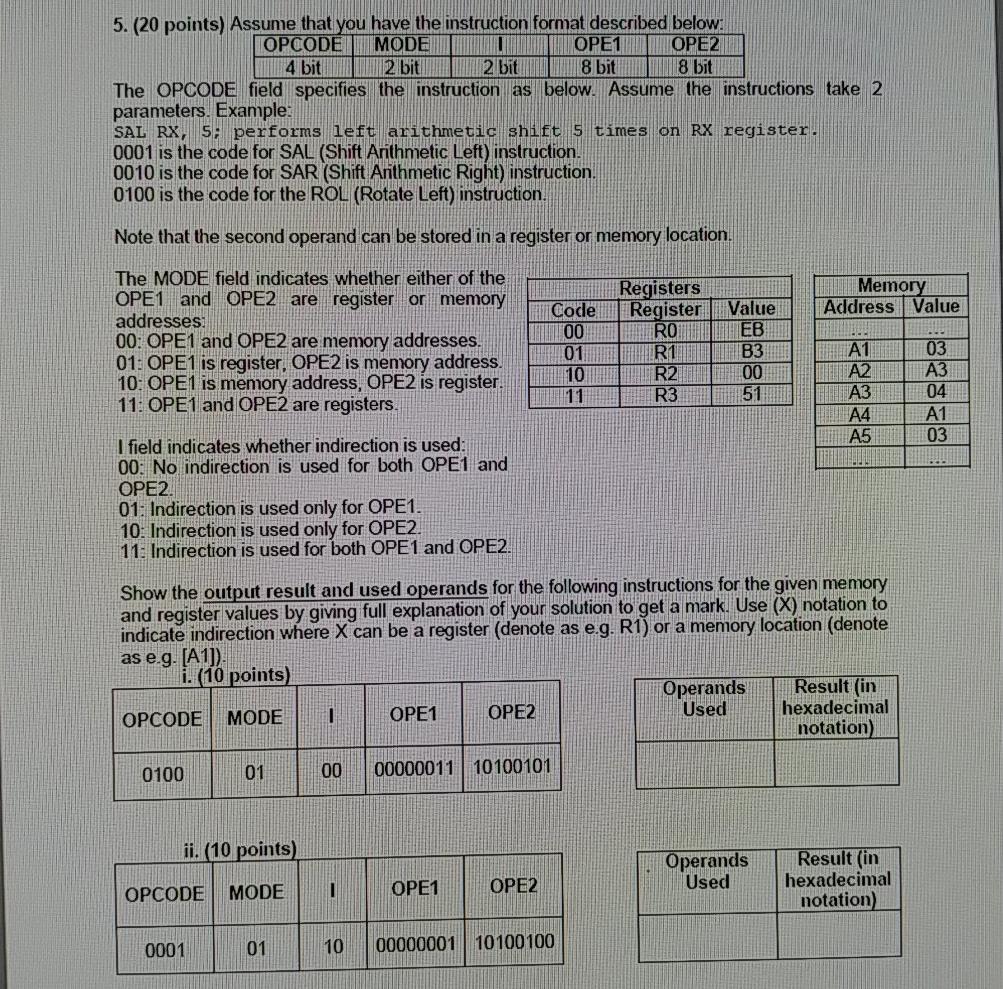 Solved 5. (20 points) Assume that you have the instruction | Chegg.com