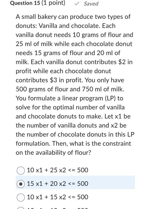 Solved Question 15 (1 point) Saved A small bakery can | Chegg.com