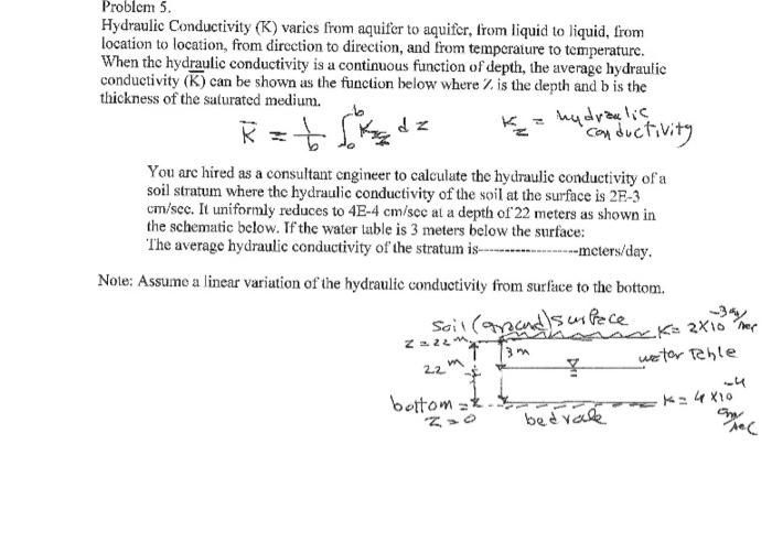 Solved Problem 5. Hydraulic Conductivity (K) varies from | Chegg.com