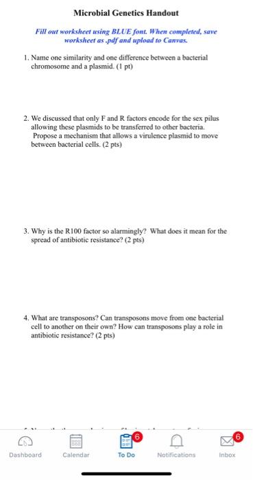 Solved Microbial Genetics Handout Fill out worksheet using | Chegg.com