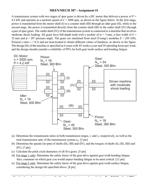 Solved MEEN/MECH 387 - Assignment #1 A transmission system | Chegg.com