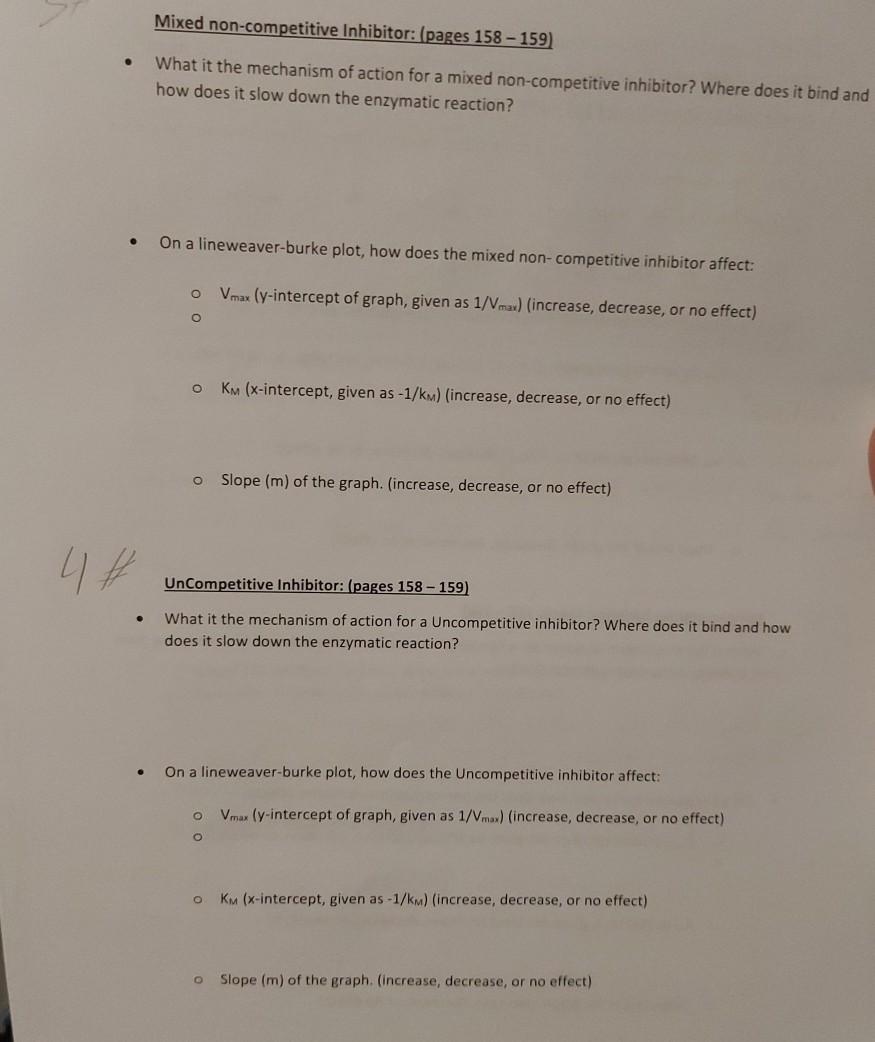 Mixed non-competitive Inhibitor: (pages | Chegg.com
