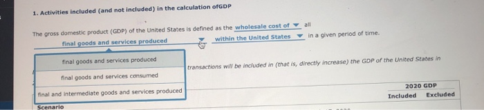 Solved 1. Activities included (and not included) in the | Chegg.com
