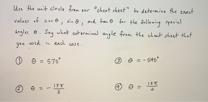 Solved Use the unit circle from our "cheat sheet" to | Chegg.com