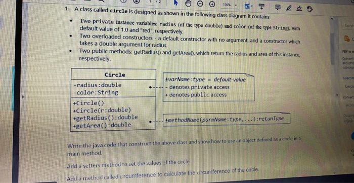 Solved 116 1 A Class Called Circle Is Designed As Shown 