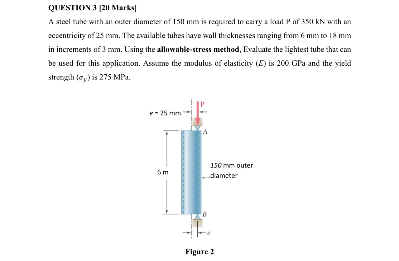 Solved QUESTION 3 [20 ﻿Marks]A steel tube with an outer | Chegg.com