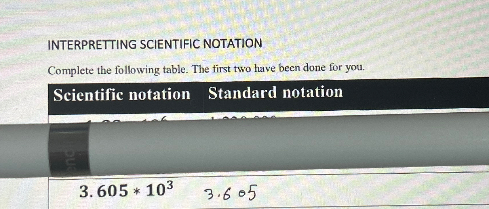 INTERPRETTING SCIENTIFIC NOTATIONComplete the | Chegg.com