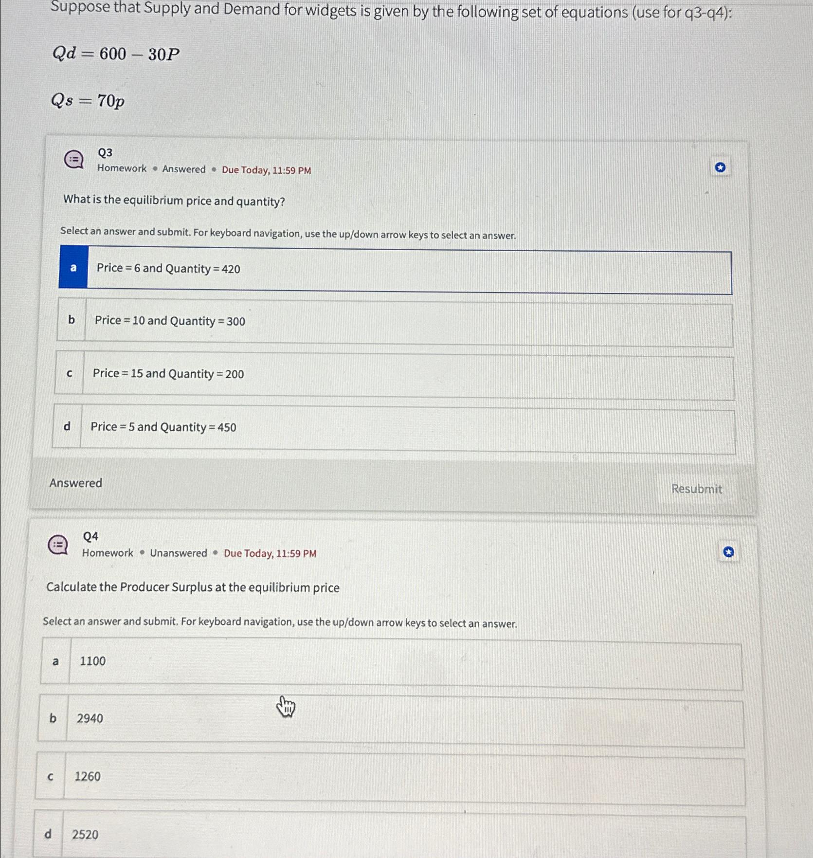 Solved Suppose that Supply and Demand for widgets is given | Chegg.com
