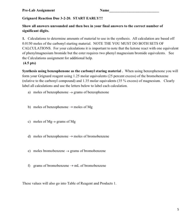 Solved Pre-Lab Assignment Name Grignard Reaction Due 3-2-20. | Chegg.com