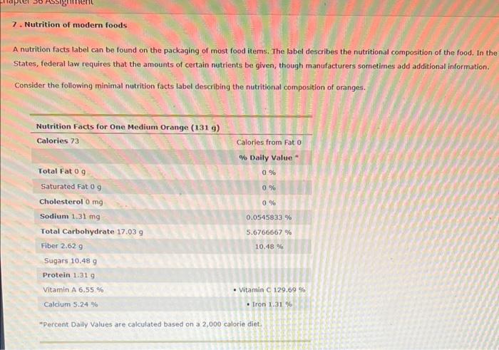 Solved 7. Nutrition of modern foods A nutrition facts label | Chegg.com