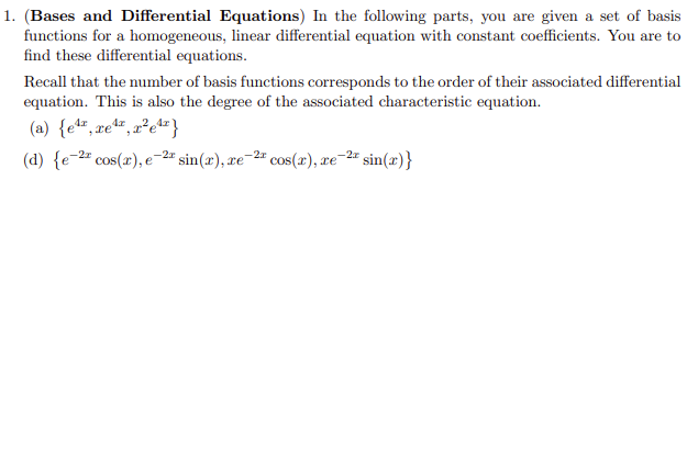 Solved (Bases and Differential Equations) ﻿In the following | Chegg.com