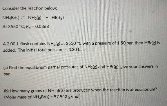 Solved Consider the reaction below: NH4Br(s) = NH3(g) + | Chegg.com