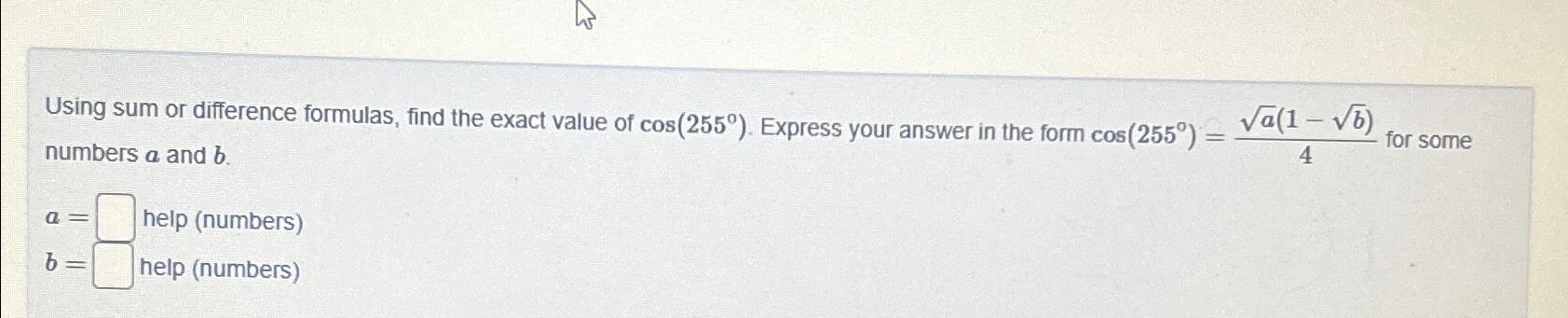 Solved Using sum or difference formulas, find the exact | Chegg.com