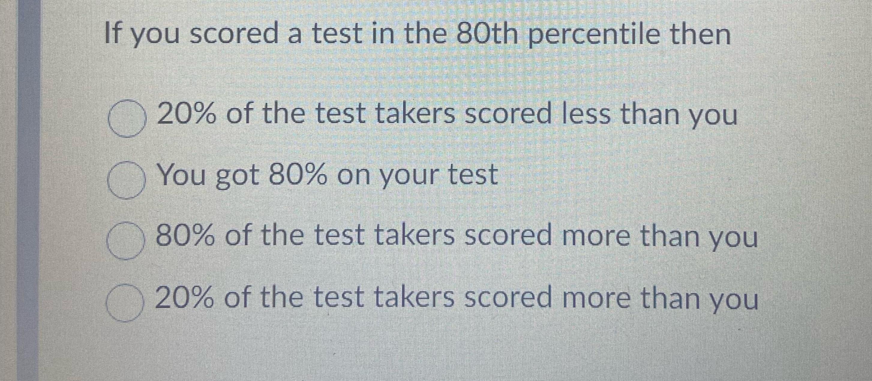 Solved If you scored a test in the 80th percentile then20% | Chegg.com