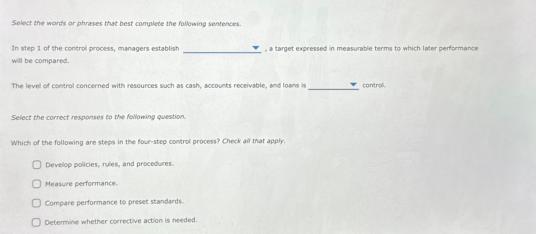 Solved Select the words or phrases that best complete the | Chegg.com