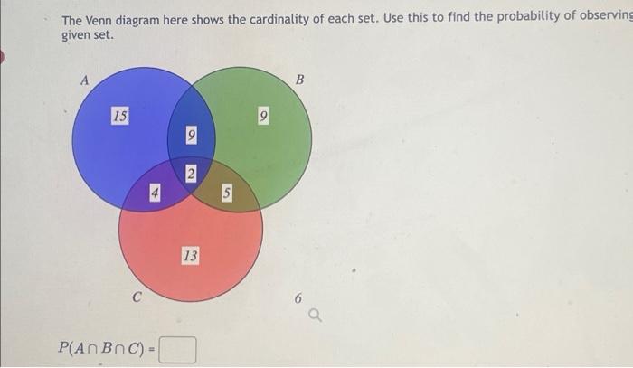 Solved The Venn diagram here shows the cardinality of each | Chegg.com
