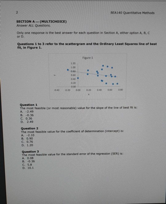 Solved 2 BEA140 Quantitative Methods SECTION A-(MULTICHOICE) | Chegg.com