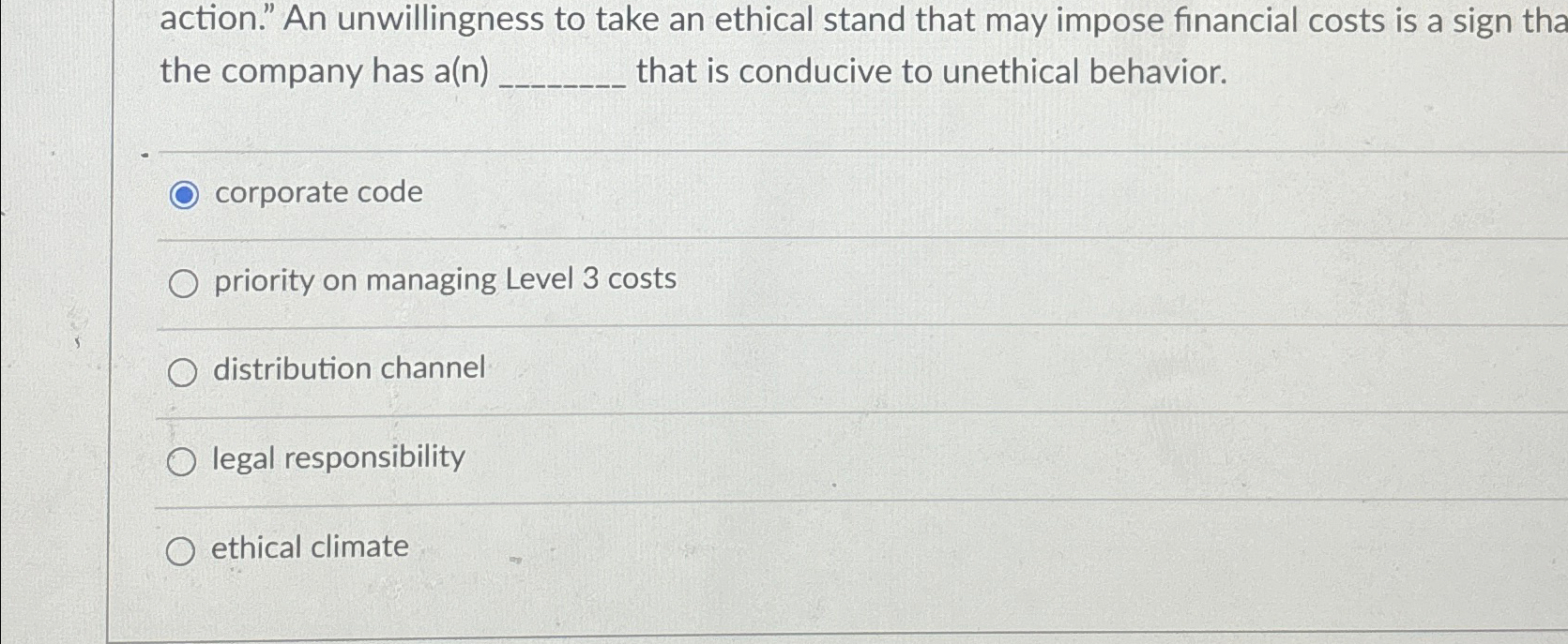 Solved action." An unwillingness to take an ethical stand | Chegg.com
