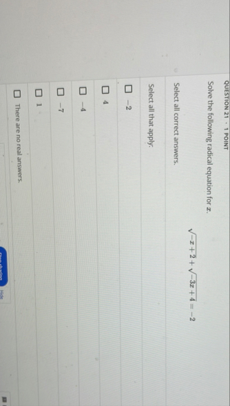 Solved QUESTION 21 • 1 ﻿POINTSolve the following radical | Chegg.com