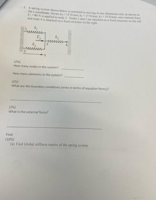 Solved 3. A spring system shown belou is restricted in | Chegg.com