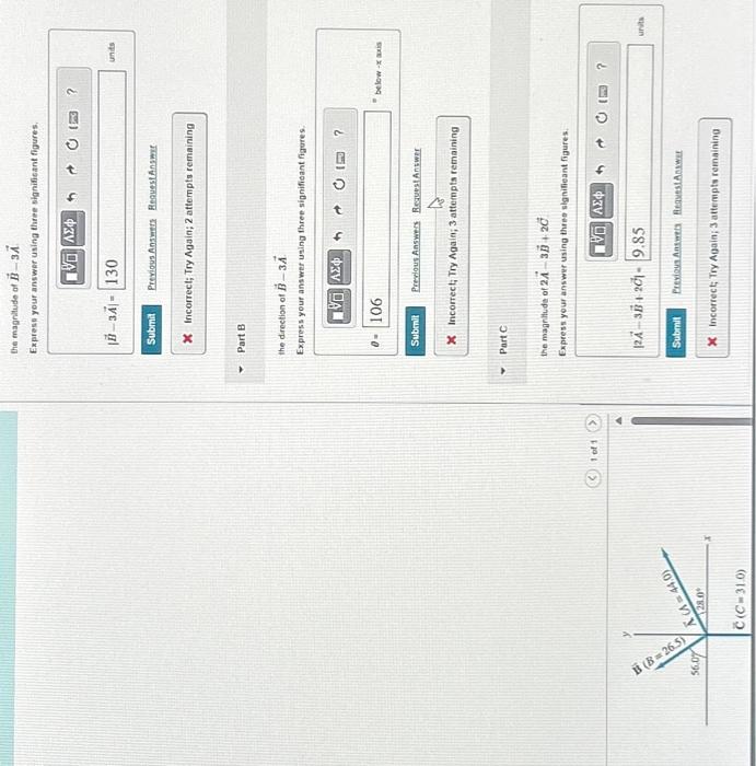 Solved the magniltude of B−3A Express your answer using | Chegg.com