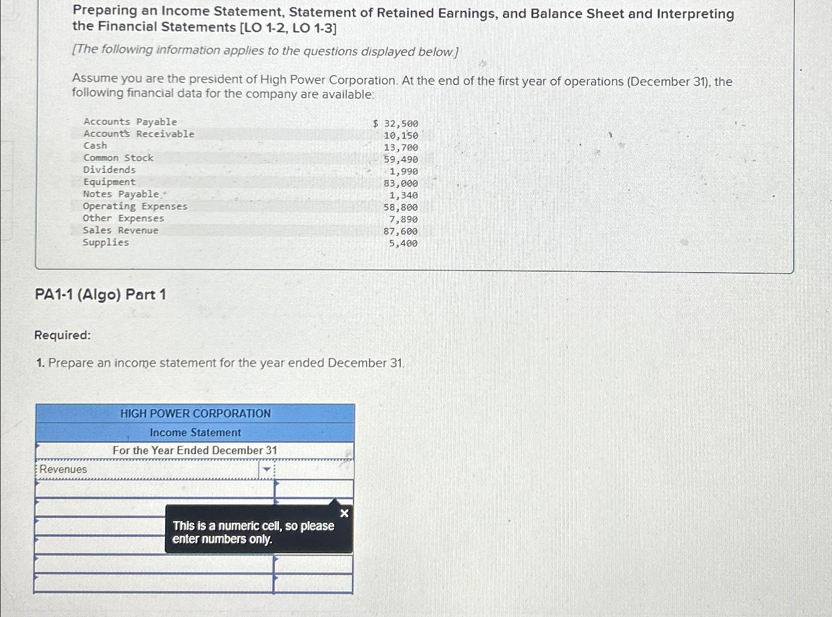 Solved Preparing an Income Statement, Statement of Retained | Chegg.com