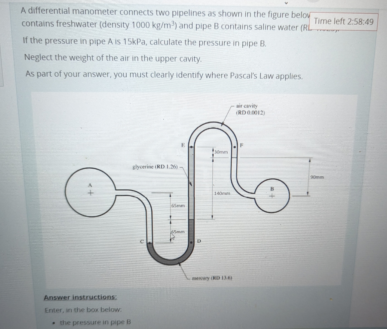 Solved A differential manometer connects two pipelines as | Chegg.com
