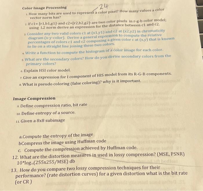 Solved Color Image Processing 1. How many bits are used to | Chegg.com