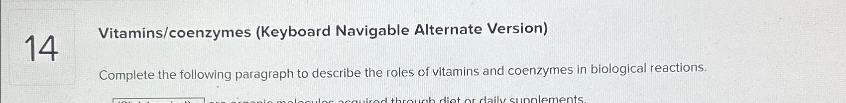 Solved 14Vitamins/coenzymes (Keyboard Navigable Alternate | Chegg.com