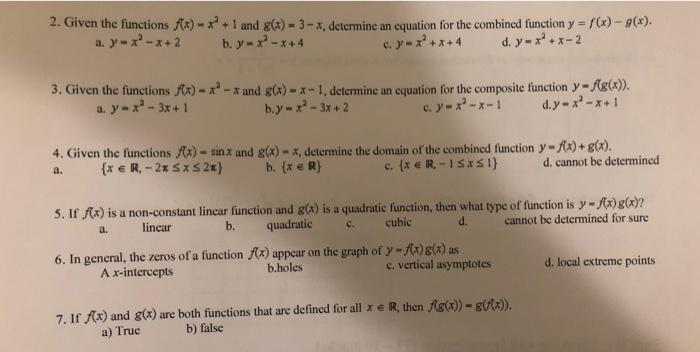 Solved 2. Given the functions f(x)=x2+1 and g(x)=3−x, | Chegg.com