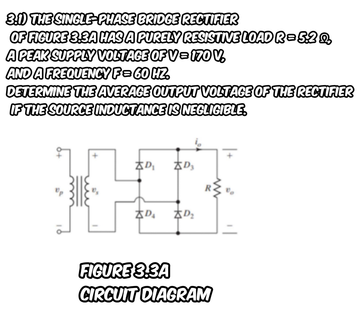 Solved 3.1 ﻿The single-phase bridge rectifier of Figure 3.3a | Chegg.com