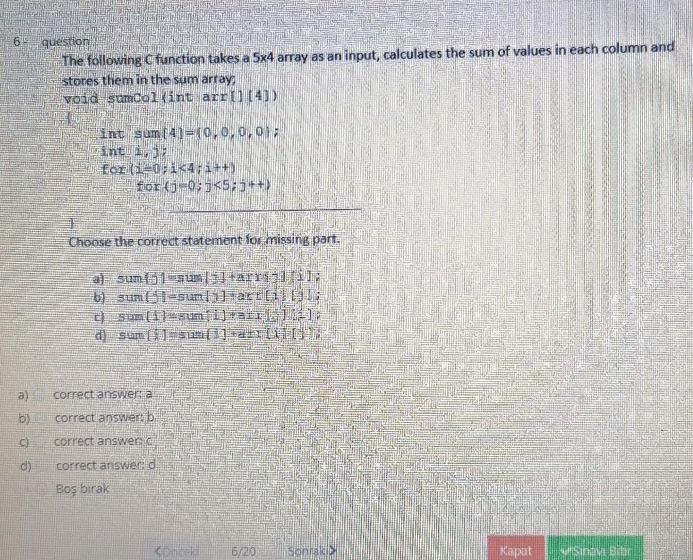 Solved question The following function takes a 5x4 array as | Chegg.com