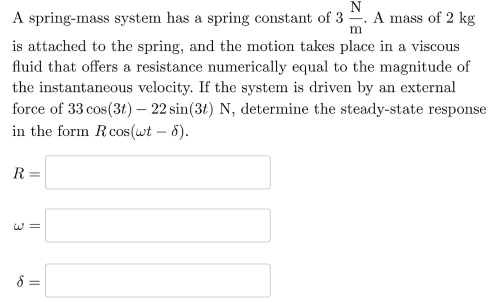Solved A spring-mass system has a spring constant of 3Nm. ﻿A | Chegg.com