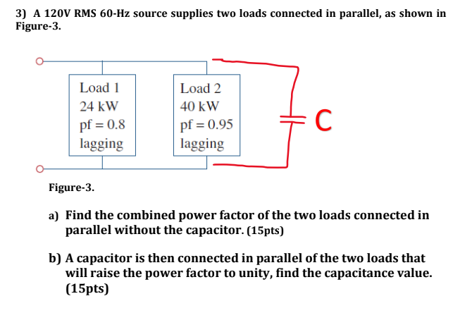 Solved A 120V ﻿RMS 60-Hz ﻿source supplies two loads | Chegg.com