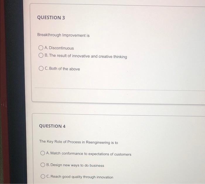 Solved QUESTION 3 Breakthrough Improvement is A. | Chegg.com