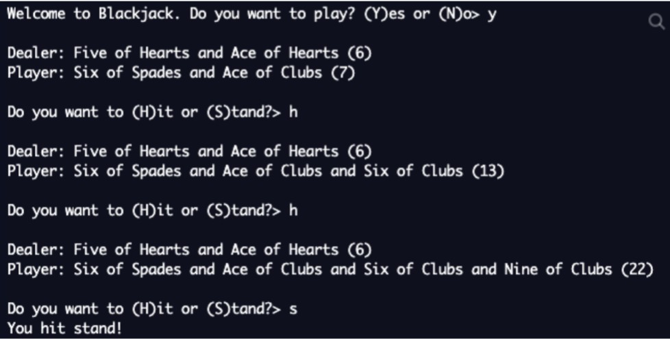 Solved Create a simple blackjack game for repl.it using | Chegg.com