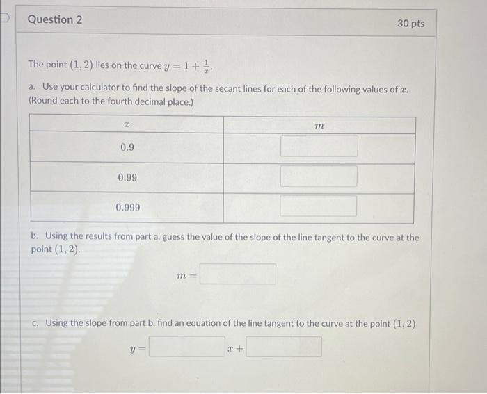 Solved The point (1,2) lies on the curve y=1+x1. a. Use your | Chegg.com
