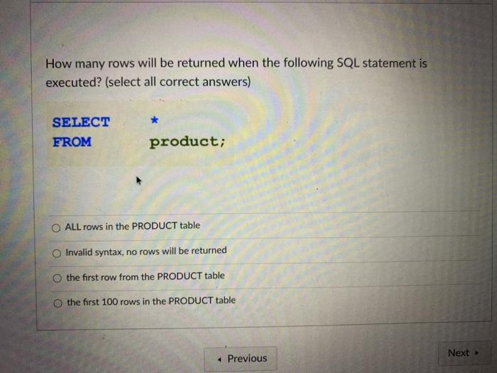 Solved How many rows will be returned when the following SQL | Chegg.com