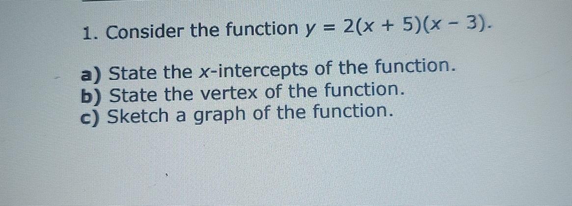 Solved Consider the function y=2(x+5)(x-3).a) ﻿State the | Chegg.com