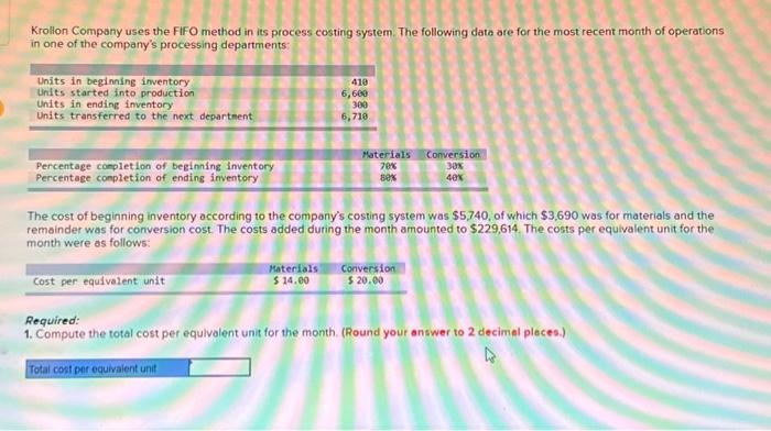 Solved 2. Compute the equivalent units of material and of | Chegg.com
