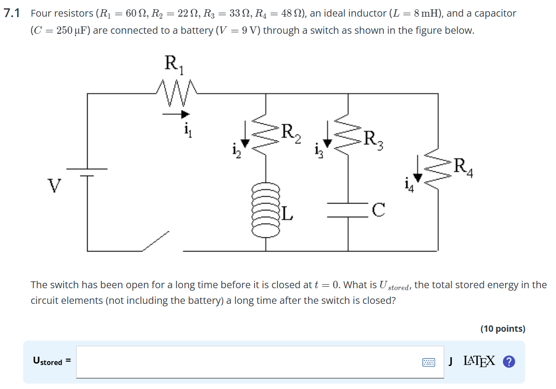 Four resistors, an ﻿ideal inductor, and a capacitor | Chegg.com