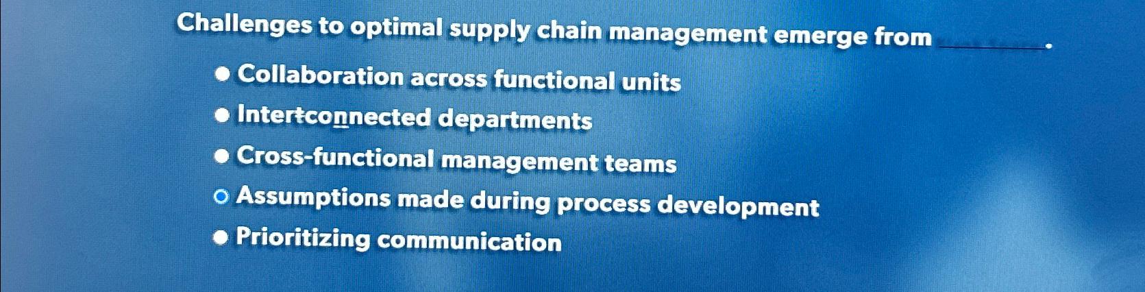 Solved Challenges to optimal supply chain management emerge | Chegg.com
