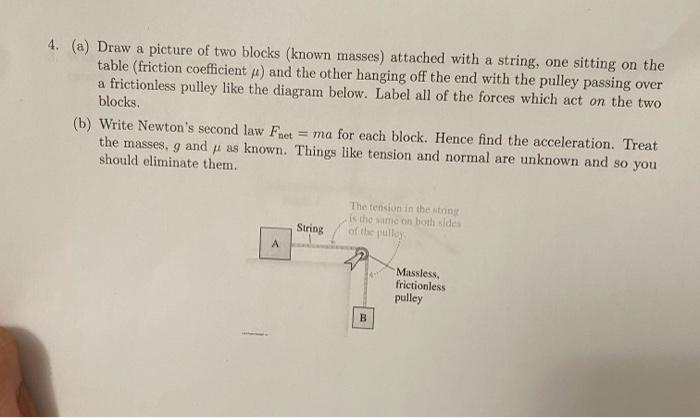 Solved 4. (a) Draw a picture of two blocks (known masses) | Chegg.com