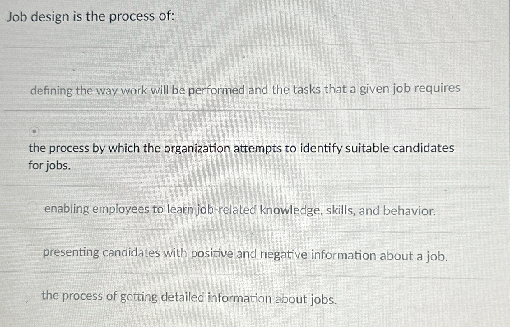 Solved Job design is the process of:defining the way work | Chegg.com